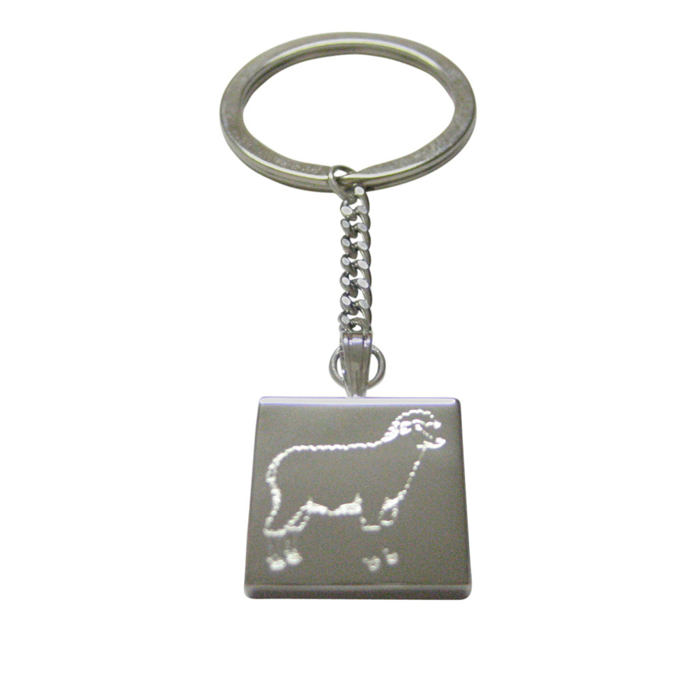 Silver Toned Etched Sheep Keychain - Gem